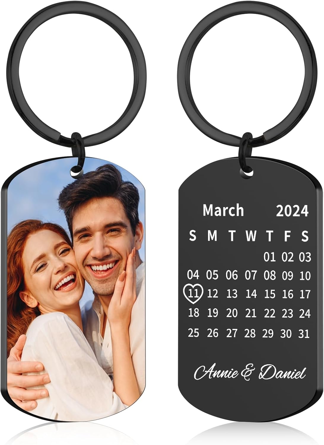 Generic Personalized Engraved Calendar Date Keychain Custom Keychain with Picture Name ...