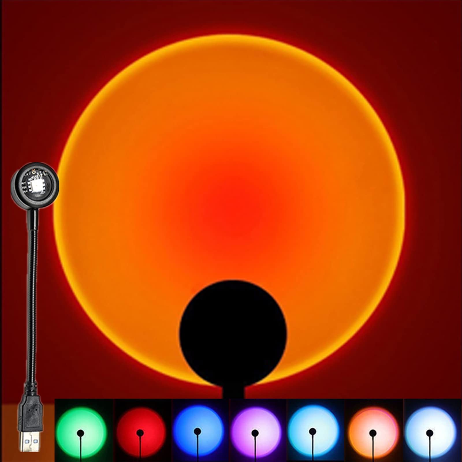 YOWOCAL USB Sunset Projection Light,7 Colors-8 Lighting Modes Voice ...