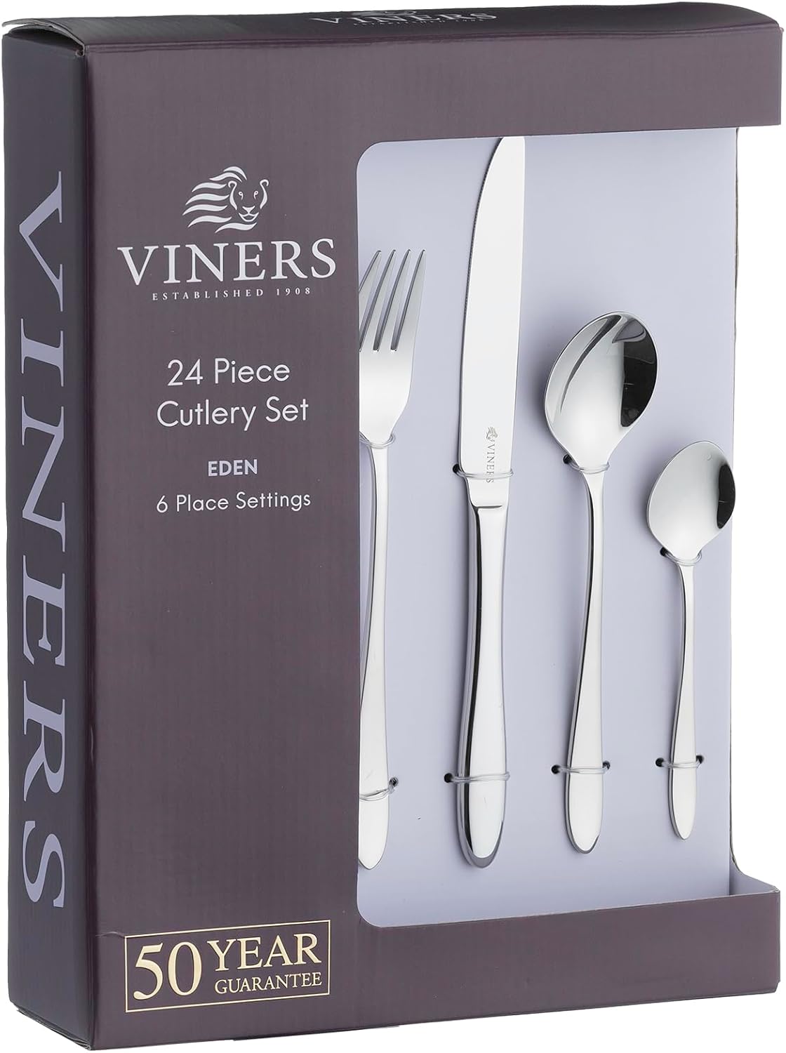 Viners Eden 24 Piece Elegant Mirror Polished Stainless Steel Flatware ...