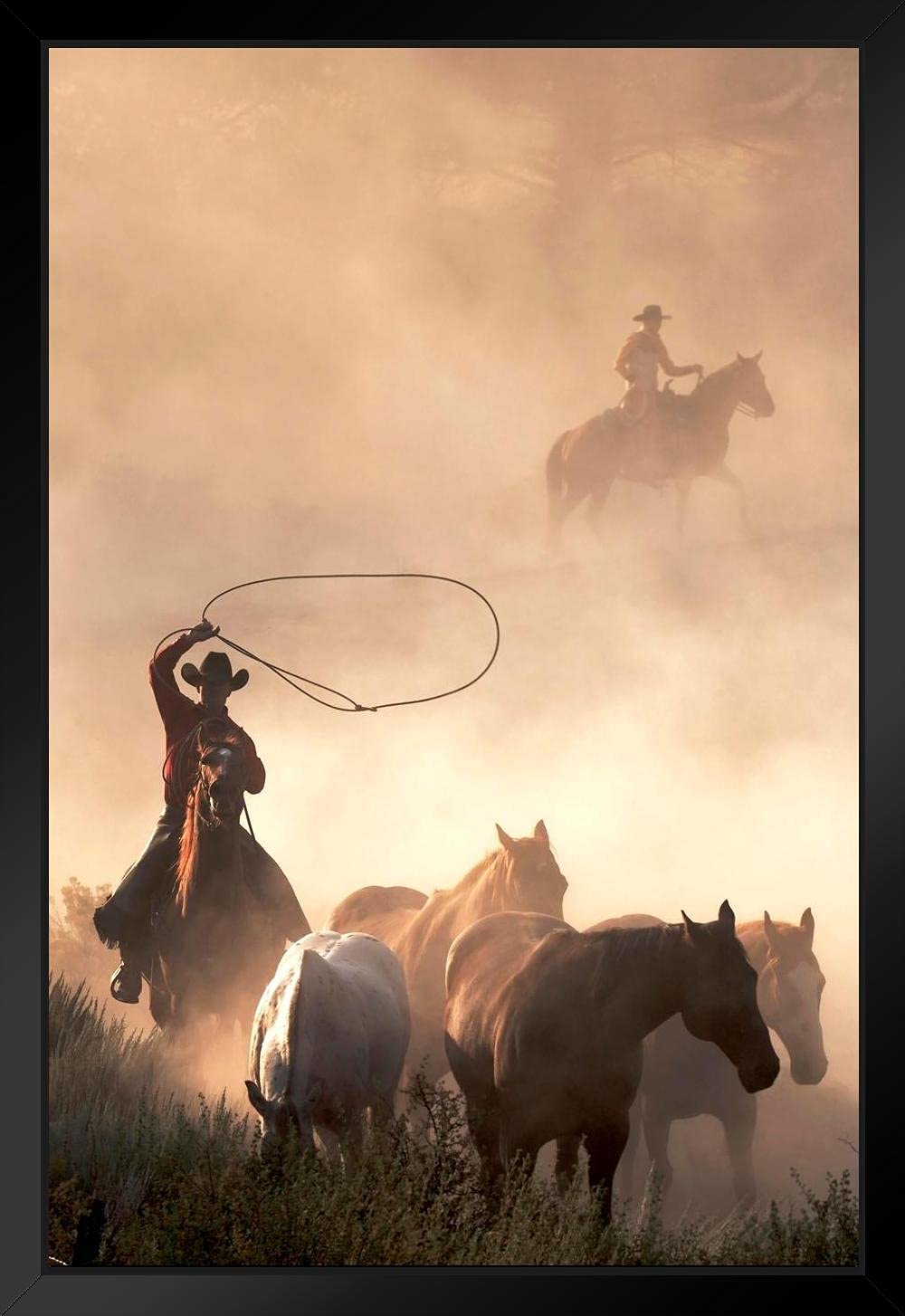 Cowboy On Horse With Lasso