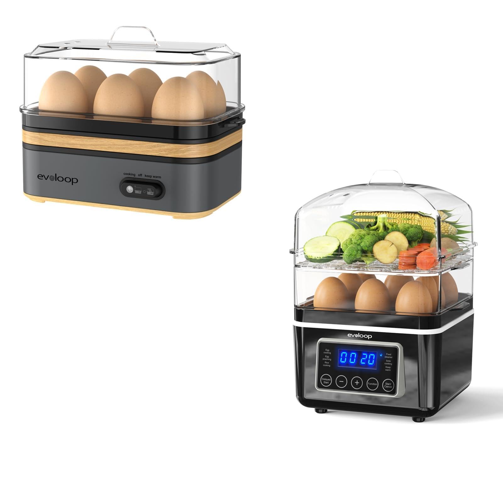 Amazon.com: 2 Tiers Electric Food Steamer with Evoloop Rapid Egg Cooker ...