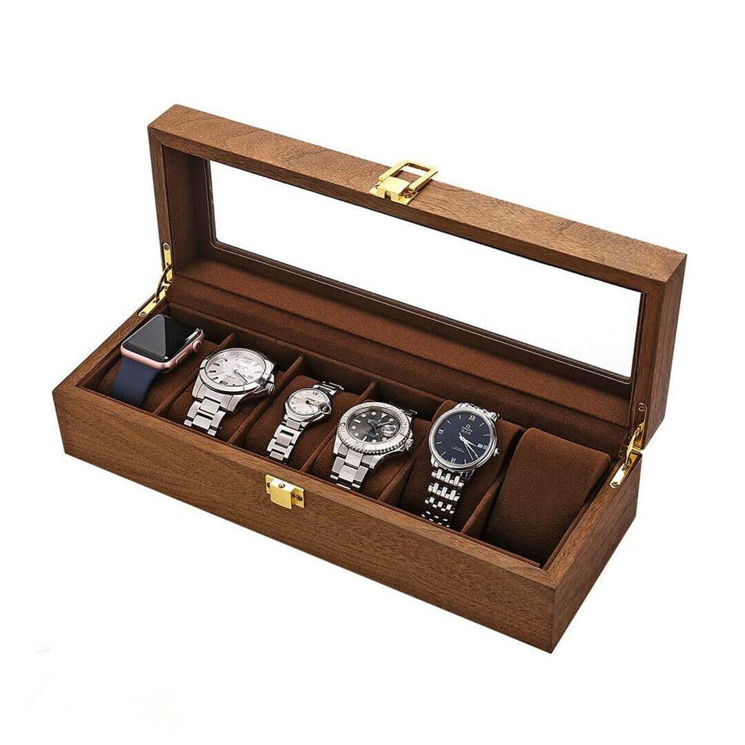 SHEMAYA 6 Slots Wooden Watch Box, Executive 6 Slots Watch Case with ...