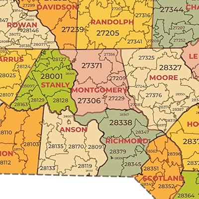 North Carolina ZIP Code Map with Counties - Standard Philippines | Ubuy