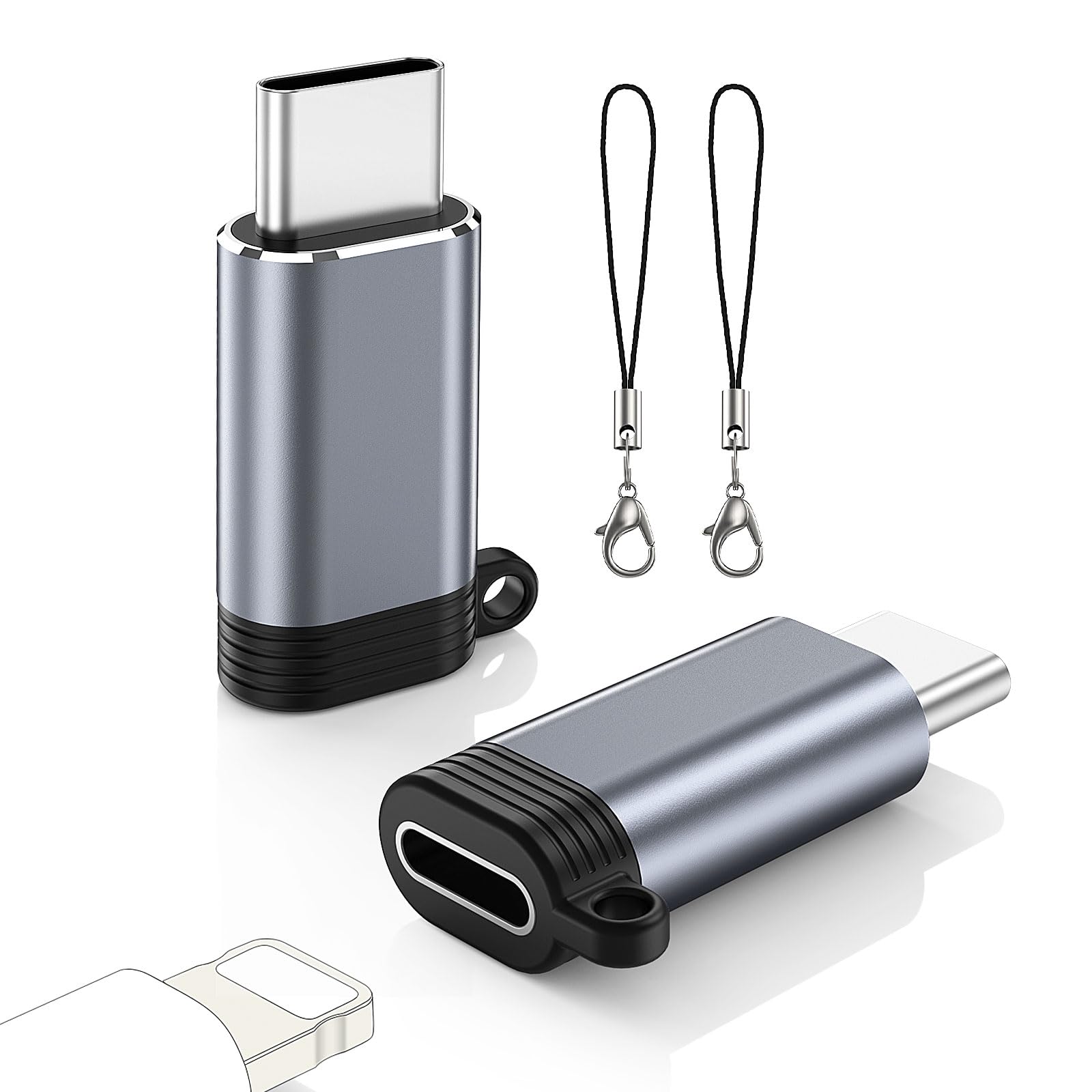 MoKo 2 Pack Lightning Female to USB C Male Adapter, iPhone to USB C ...