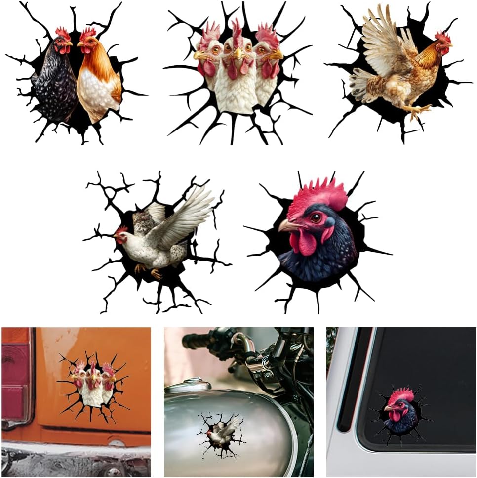 WADORN 5 x 3D Chicken Vinyl Car Stickers, Rooster Vehicle Vinyl ...