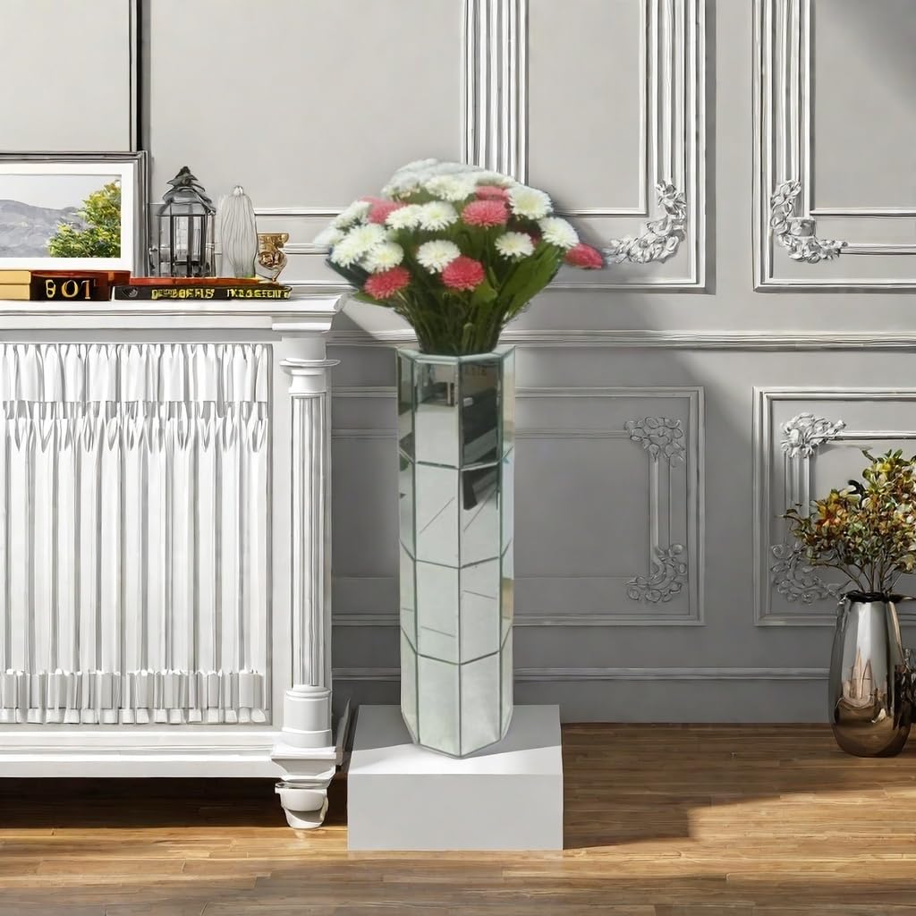 Amazon.com: Tall Floor Vase, Mirror Silver Vases,Large Flower Vase for ...