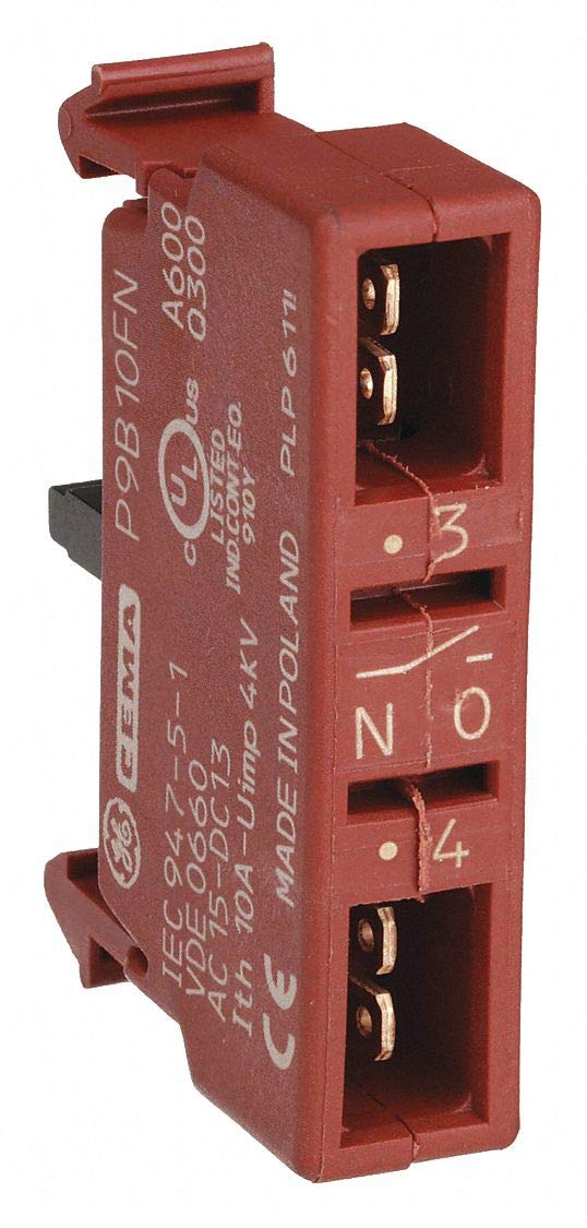 GE Contact Block, 22mm, 1NO Contact Form, 10A @ 600VAC Contact Rating ...