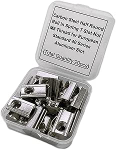20pcs M8 Thread T Slot Spring Nuts, Silver Carbon Steel Nickel-Plated Half Round Roll in Spring ...