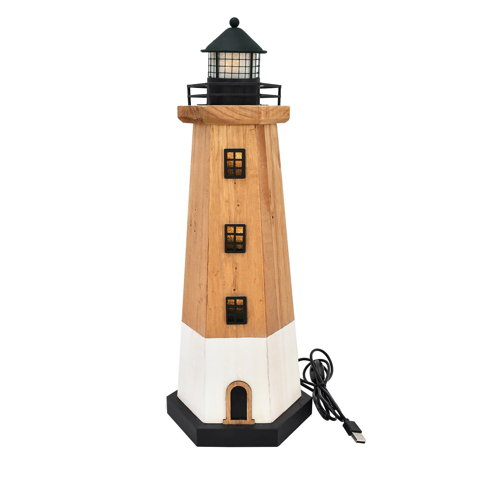 Amazon.com: Wood Lighthouse with Light Beach Decoration for Home, USB ...