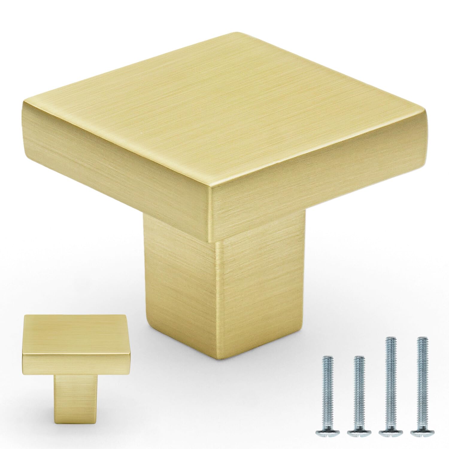 FURFITT 10 Pack Brushed Gold Square Cabinet Knobs 1-3/16 Inch(30mm ...