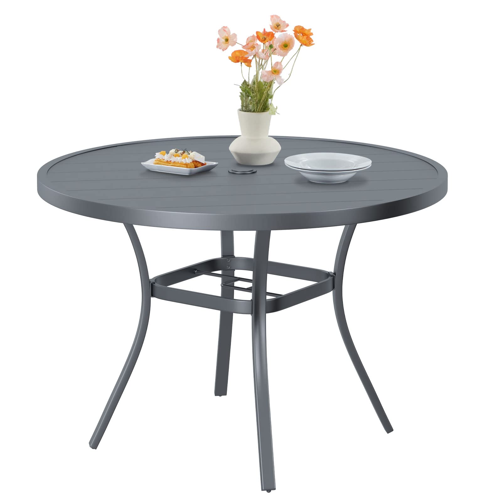 Amazon.com: VICLLAX Round Patio Table with Adjustable Umbrella Hole ...