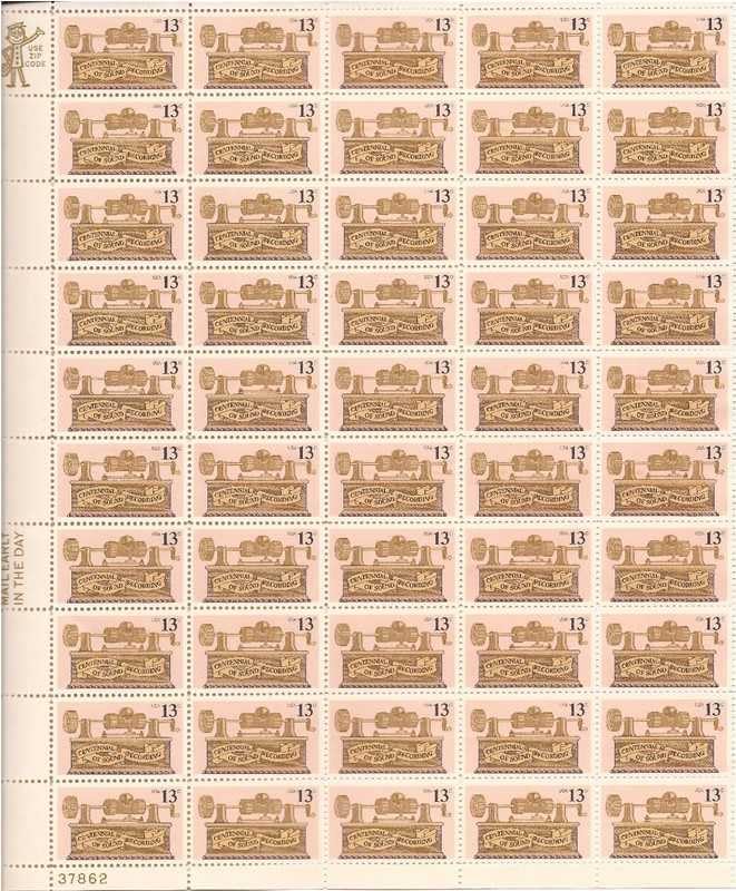 Amazon.com: Centennial of Sound Recording Sheet of 50 x 13 Cent US ...