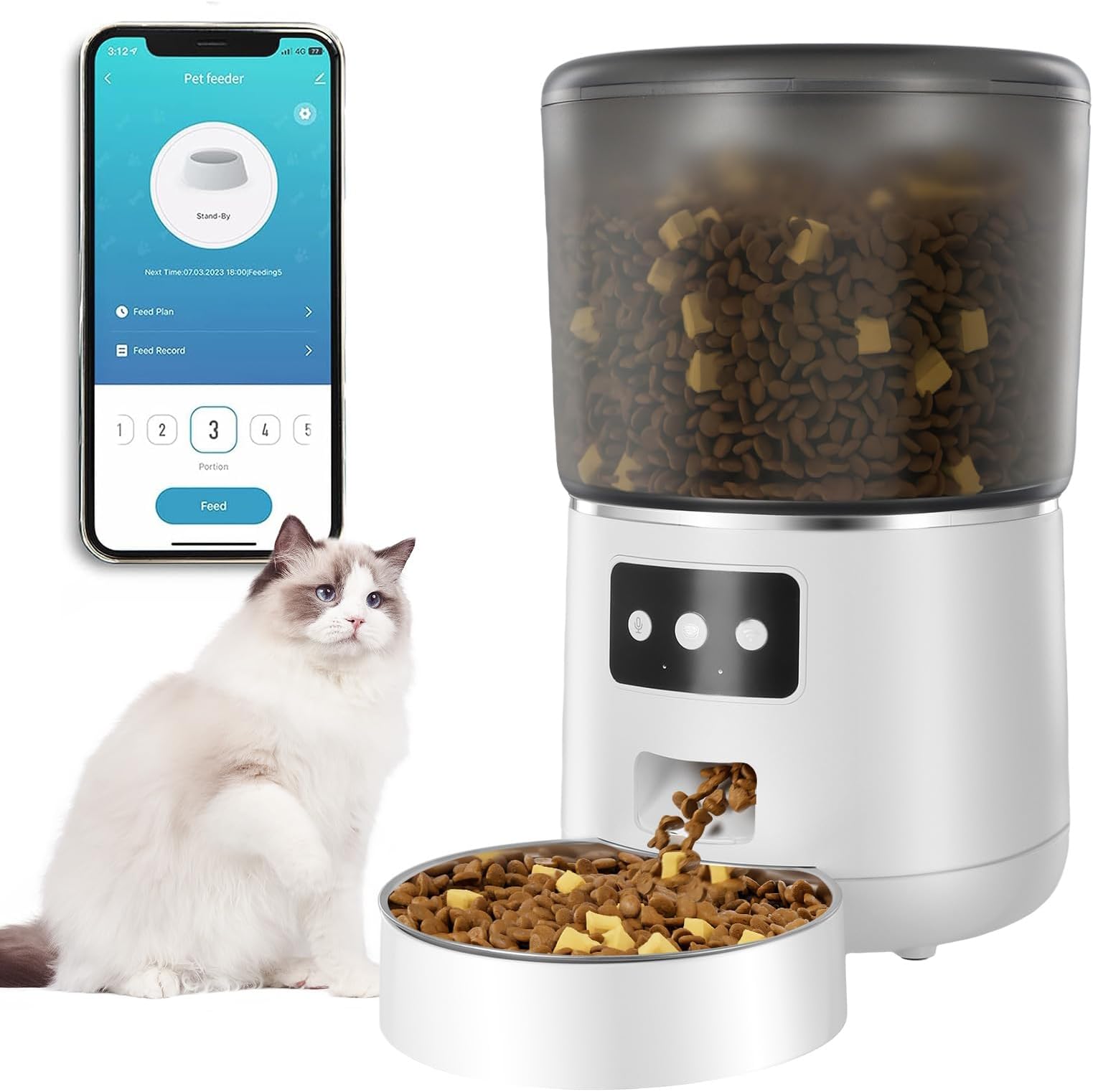 HOOFUN Automatic Cat Feeder: Wifi Cat Feeder with Timer, 4L Cat Food ...
