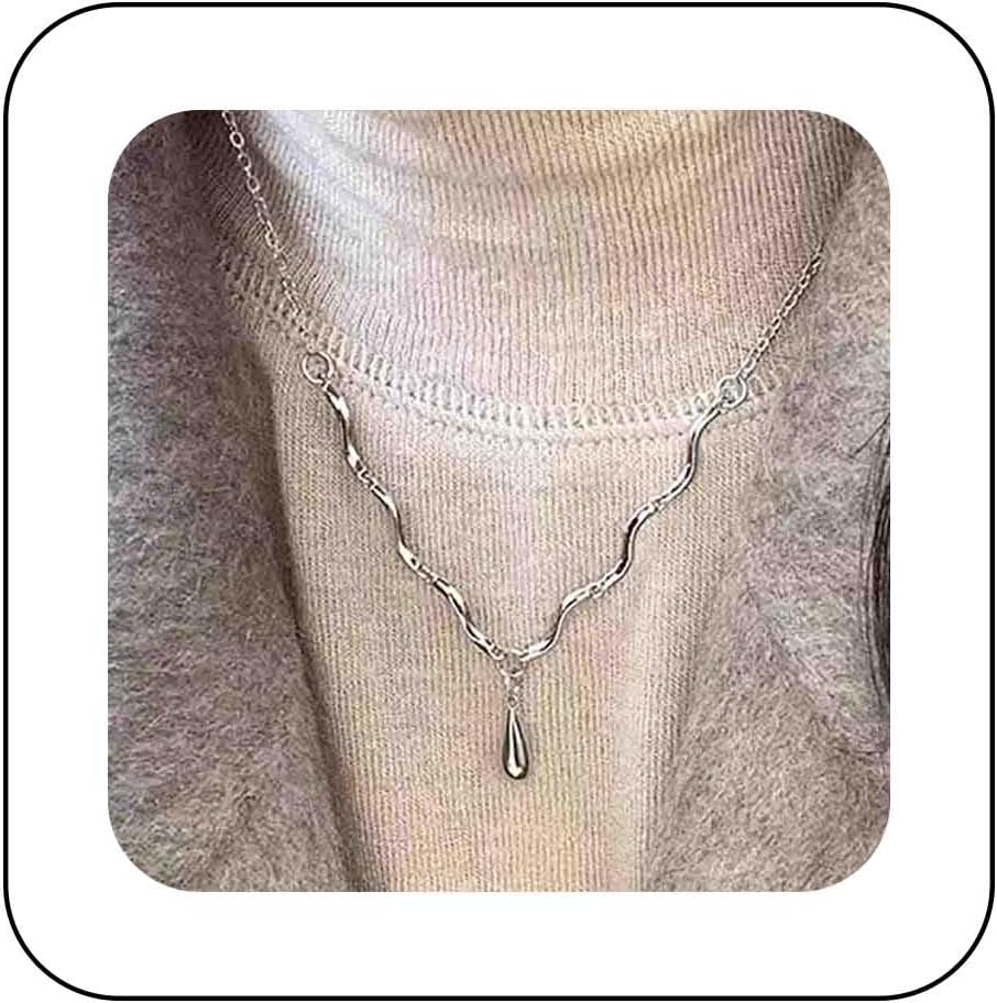 Amazon.com: Iaceble Boho Teardrop Pendent Necklace Silver Water Drop ...