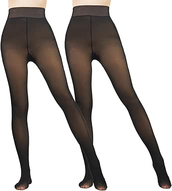 Caprilite 2 Pairs Women Fleece Lined Tights-Fake Translucent Leggings ...