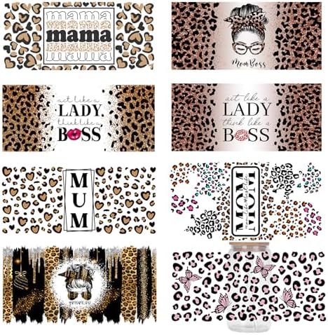 Amazon.com: UV DTF Glass Cup Wrap Transfer-8 Sheets Mom Leopard Print ...