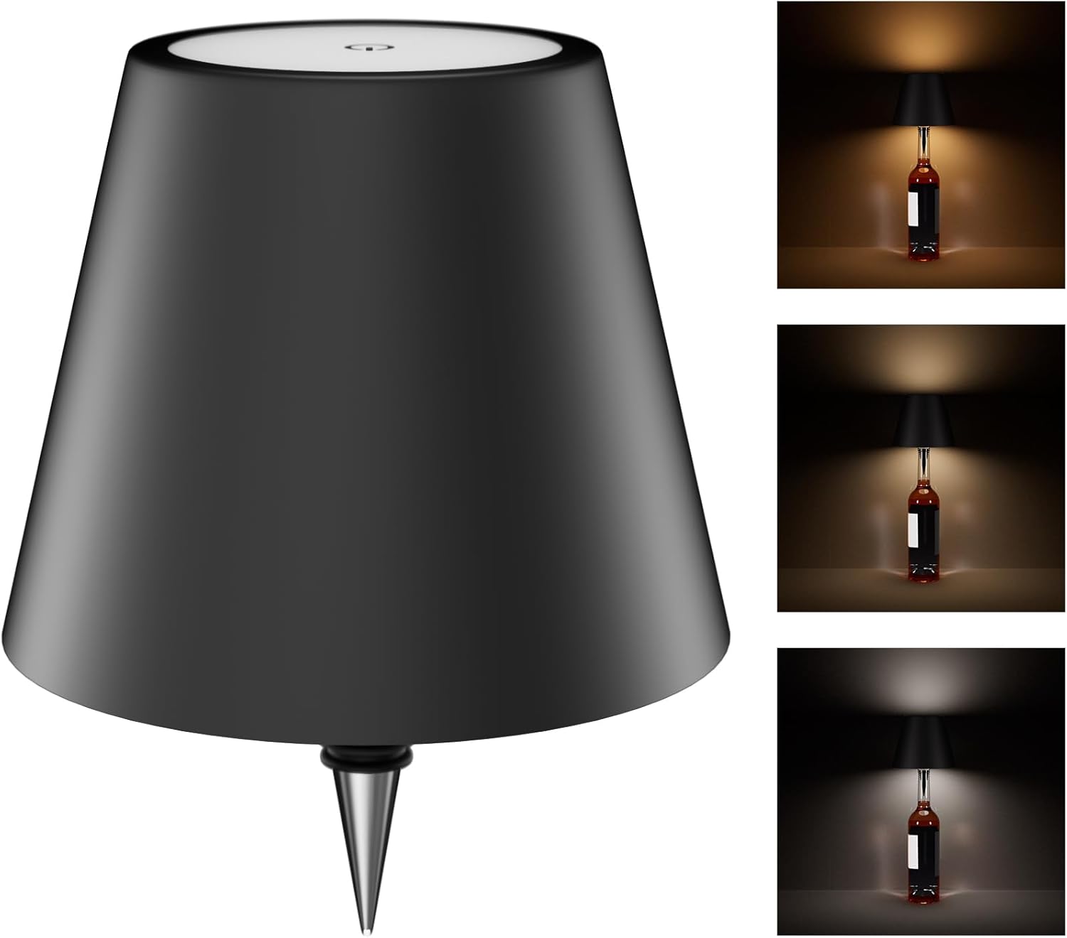 LUTW Wireless Bottle Lamp, 3 Color Stepless Dimming Wireless Bottle ...