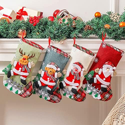 Buy HASTHIP® Set of 4 Christmas Decorations Stocking, 10 inch Linen ...