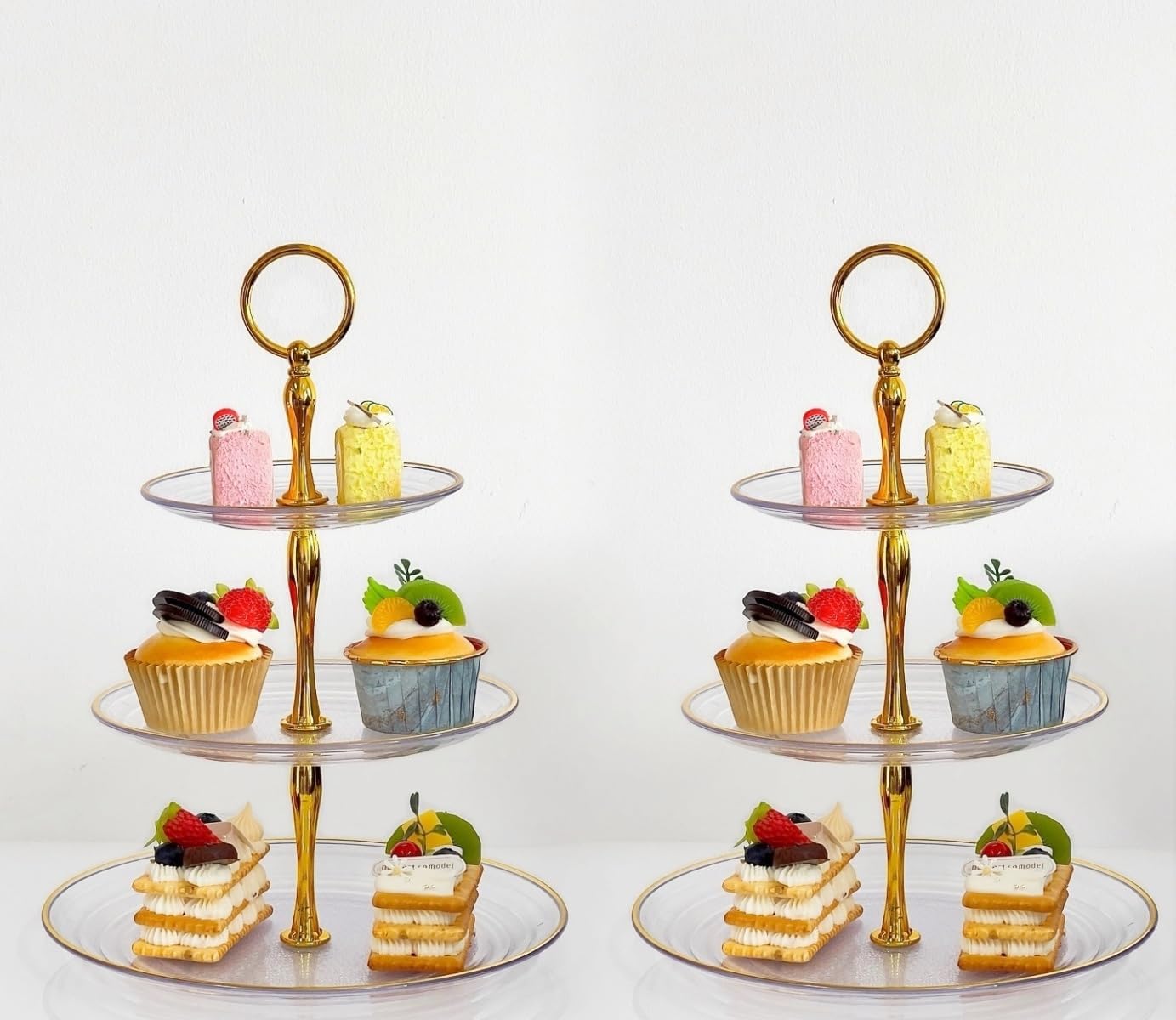 Amazon.com: 2 Pack of Dessert Cupcake Stand with Gold Trim, 3 Tier Cup ...