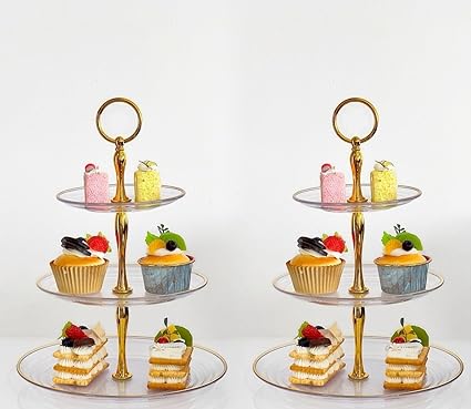 Amazon.com: 2 Pack of Dessert Cupcake Stand with Gold Trim, 3 Tier Cup ...