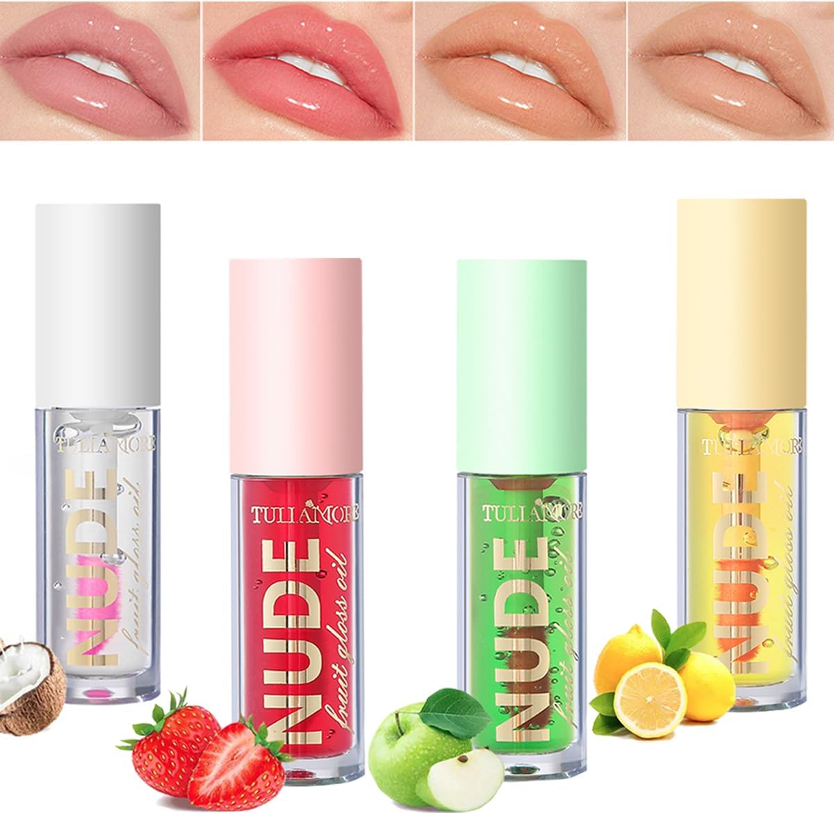 4 PCS Plumping Lip Oil Set, Magical Temperature Color Changing Lip Glow ...
