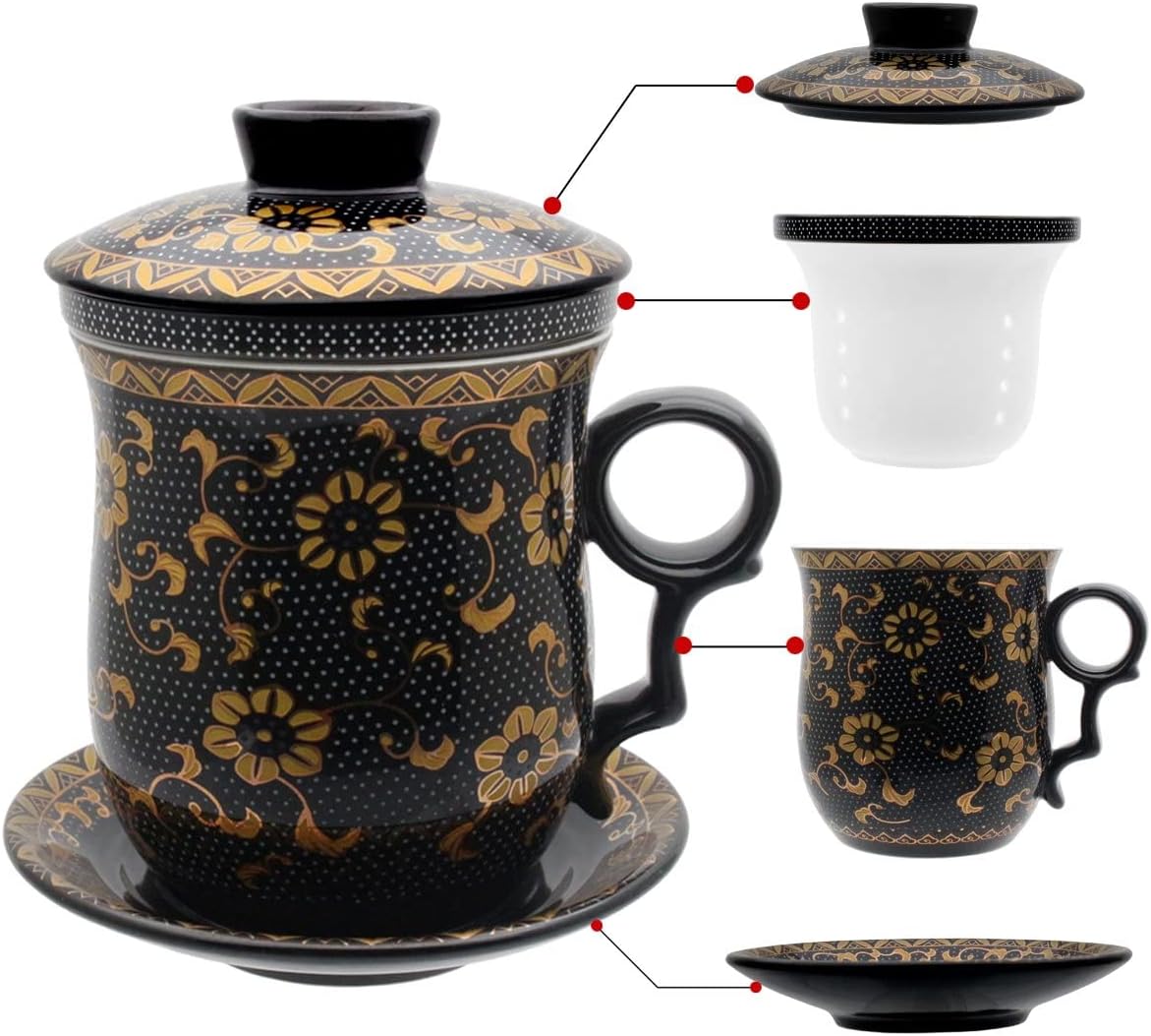Amazon.com | Tea Talent Porcelain Tea Cup with Infuser Lid and Saucer ...