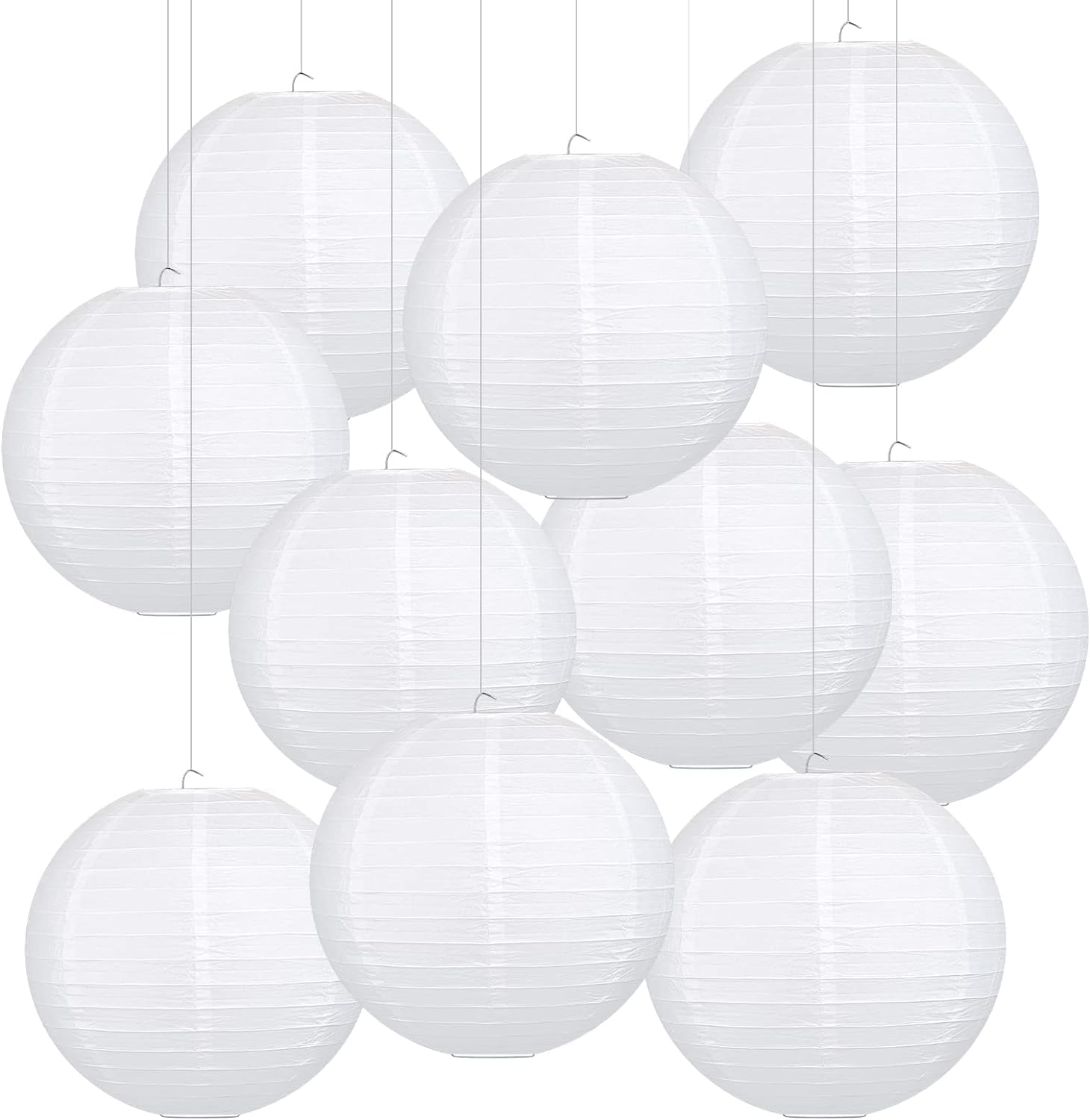 Fontien 10Pcs White Paper Lanterns, Chinese Hanging Round Paper ...