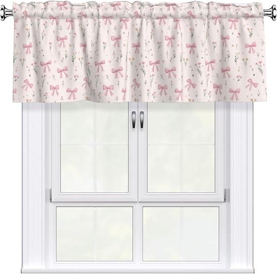 Amazon.com: Doothers Pink Bow Floral Valances for Windows Rod Pocket ...