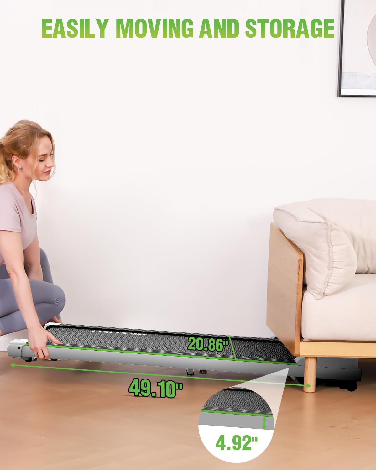 Walking Pad, AKLUER 2.25 HP Under Desk Mini Treadmill with 265 Weight Capacity, Portable Walking ...