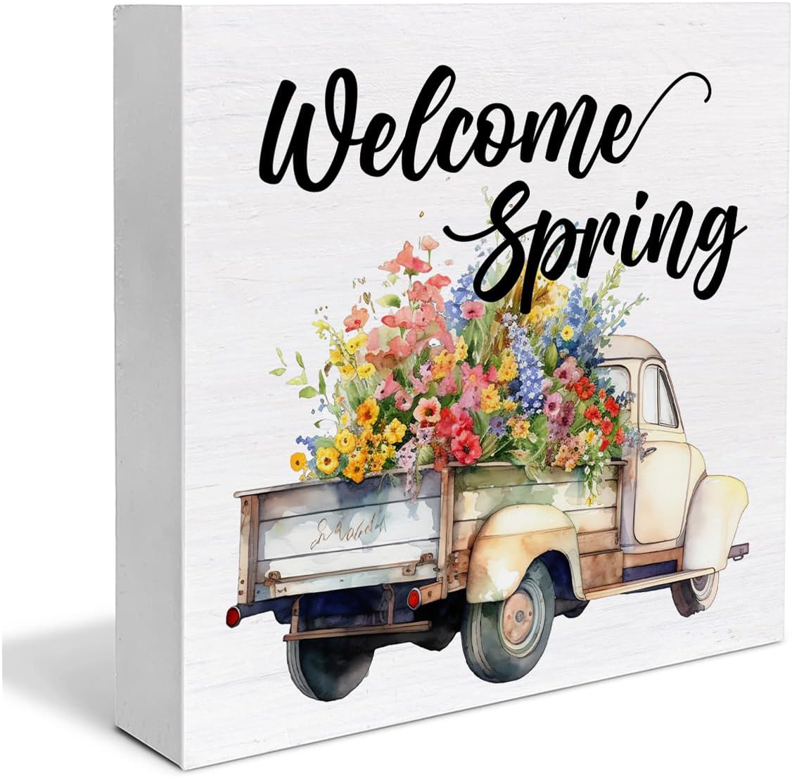 Amazon.com: Spring Decor Rustic Welcome Spring Wood Block Sign ...