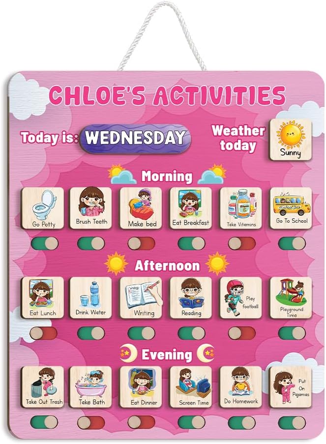Amazon.com: Wooden Chore Chart for Kids Visual Schedule, Routine Chart ...