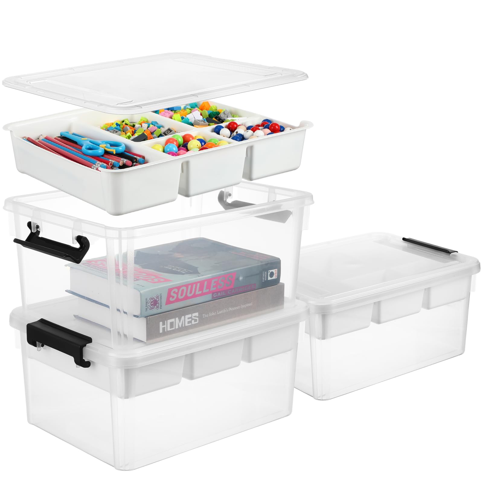 Amazon.com: Beeveer Layhit 3 PCS Storage Box with Removable Tray 17 QT ...