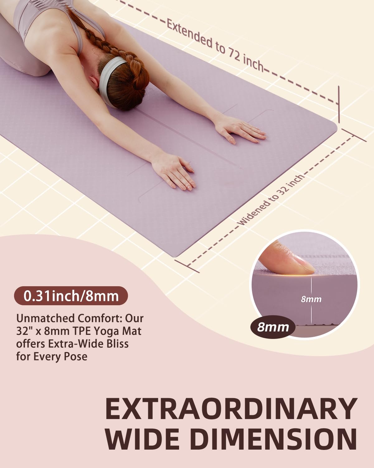 YOTTOY Thick Yoga Mat for Home Workout,72"x 32/24"x1/3" Non-Slip ...