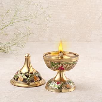 Buy TORPPEZA Premium Golden Brass Pyali Diya with lid Cover for All ...