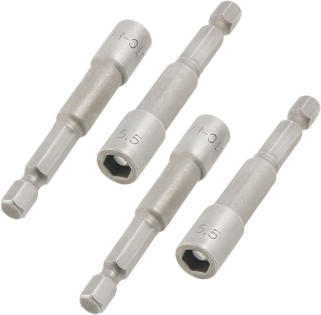 uxcell Magnet Hex Socket Nut Driver Bits, 6.5mm x 65mm, 4-Piece, Gray ...