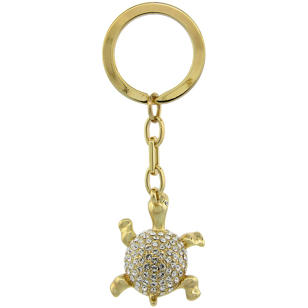 Sabrina Silver Gold Tone Turtle Tortoise Key Chain Crystal Key Ring for ...