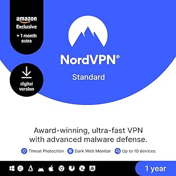 NordVPN Standard, Amazon Exclusive, 10 Devices, 1-Year + 1 Extra Month, Digital Code : Amazon.co ...