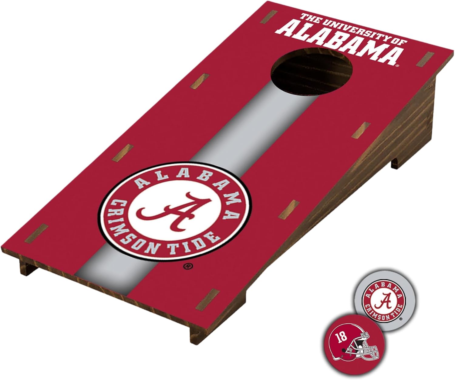 Amazon.com : Alabama Crimson Tide Desktop Cornhole Set with Brown Wood ...