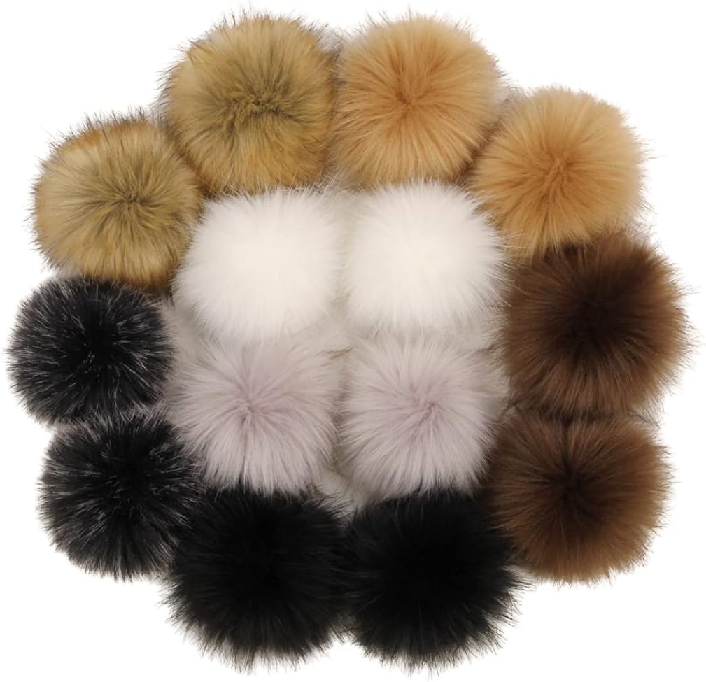 Wedhapy Faux Fur Pom Poms for Hats 14Pcs Soft Fluffy Pom Pom Balls, 3.9 ...