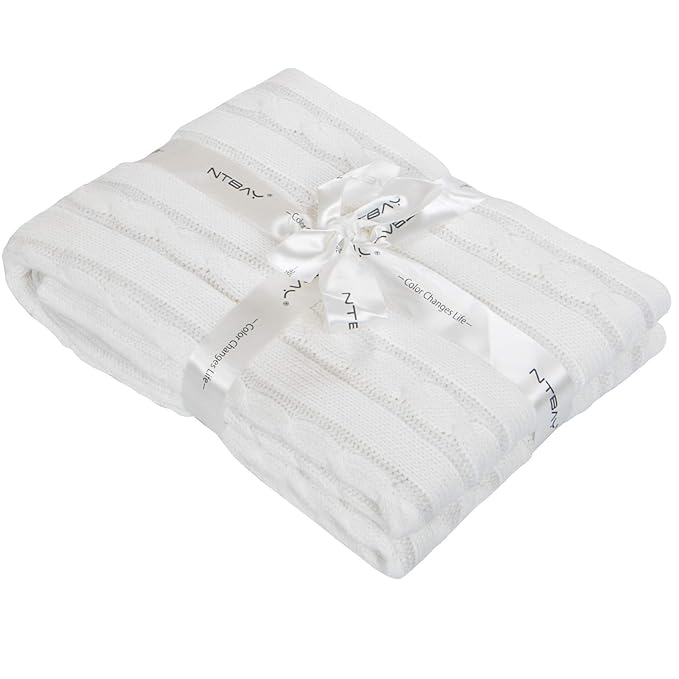 Amazon.com: NTBAY 100% Pure Cotton Cable Knit Toddler Blanket, Super ...