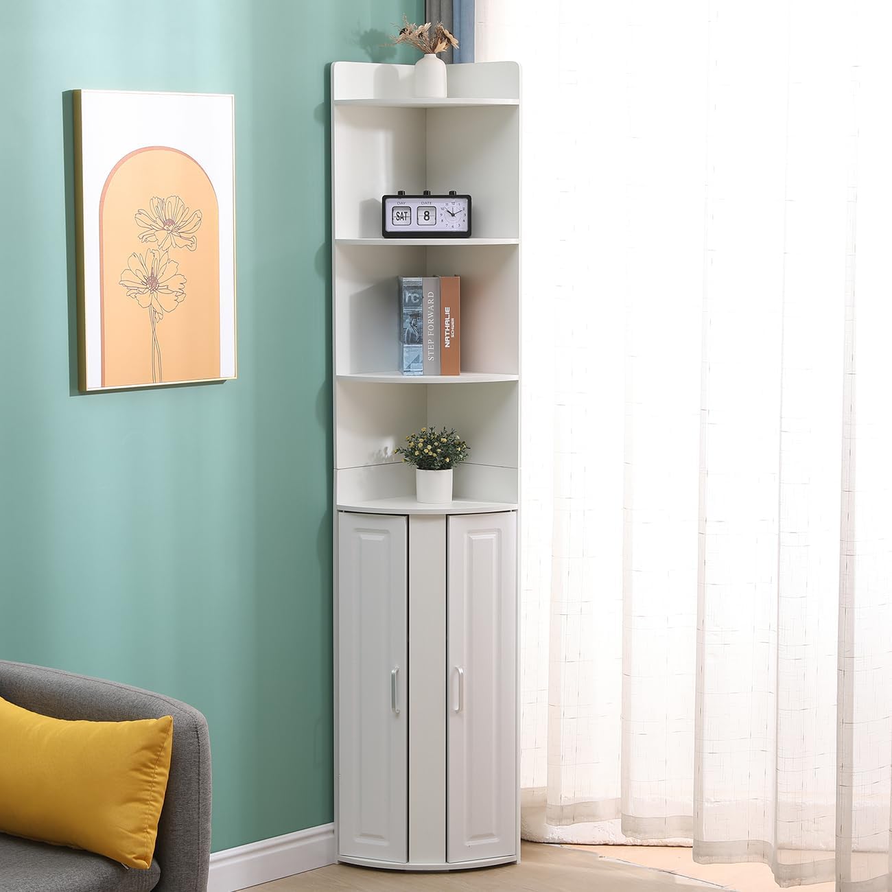 Rainbow Tree 180cm Tall Corner Cabinet with 3-Tier Shelves & 2 Doors ...