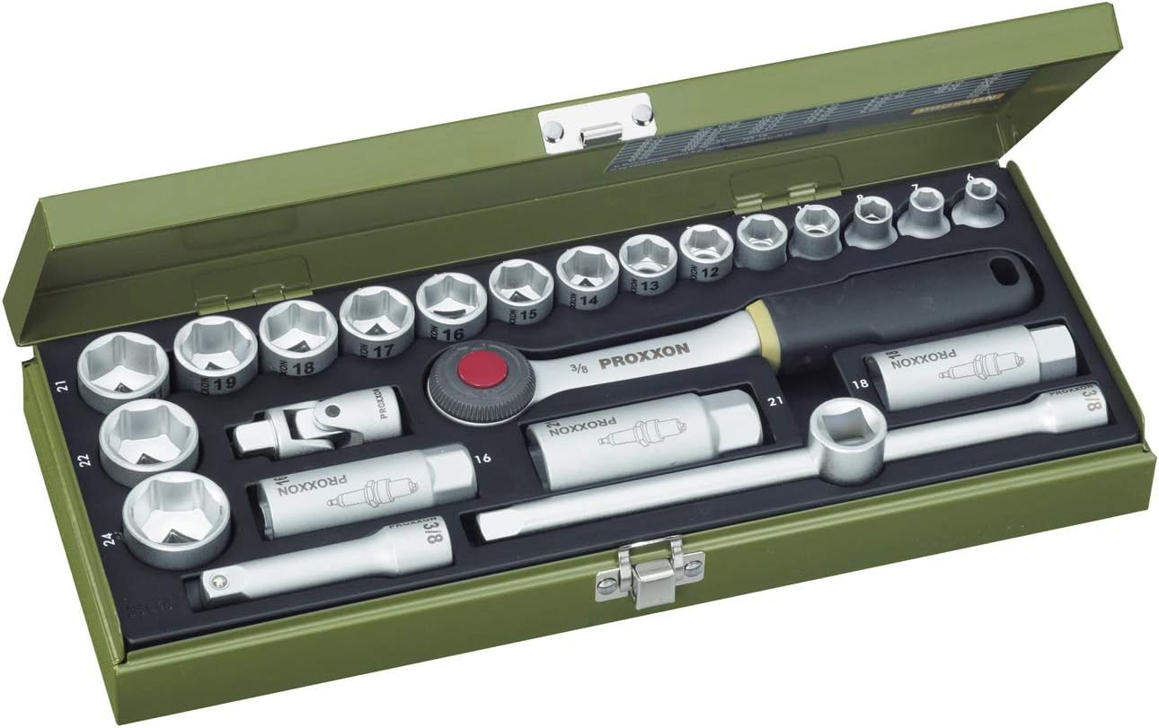 Proxxon 23110 Socket Set, 0 V, Multi-Colour, 3/8-Inch, Set of 24 Piece ...