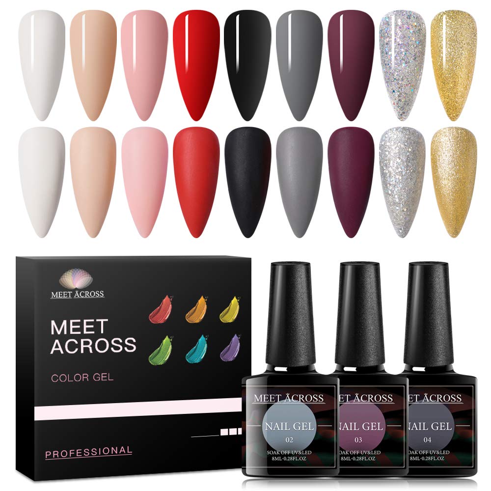 Amazon.com : MEET ACROSS Gel Nail Polish 12 Colours Set UV LED Soak Off ...