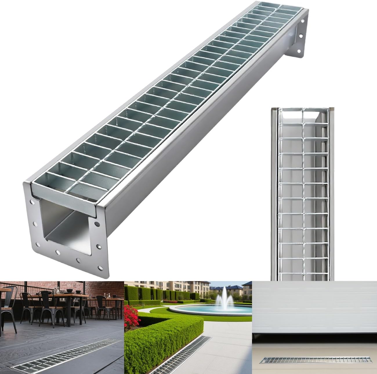 304 Stainless Steel Channel Drain with Galvanized Steel Drain Grate, 39 ...