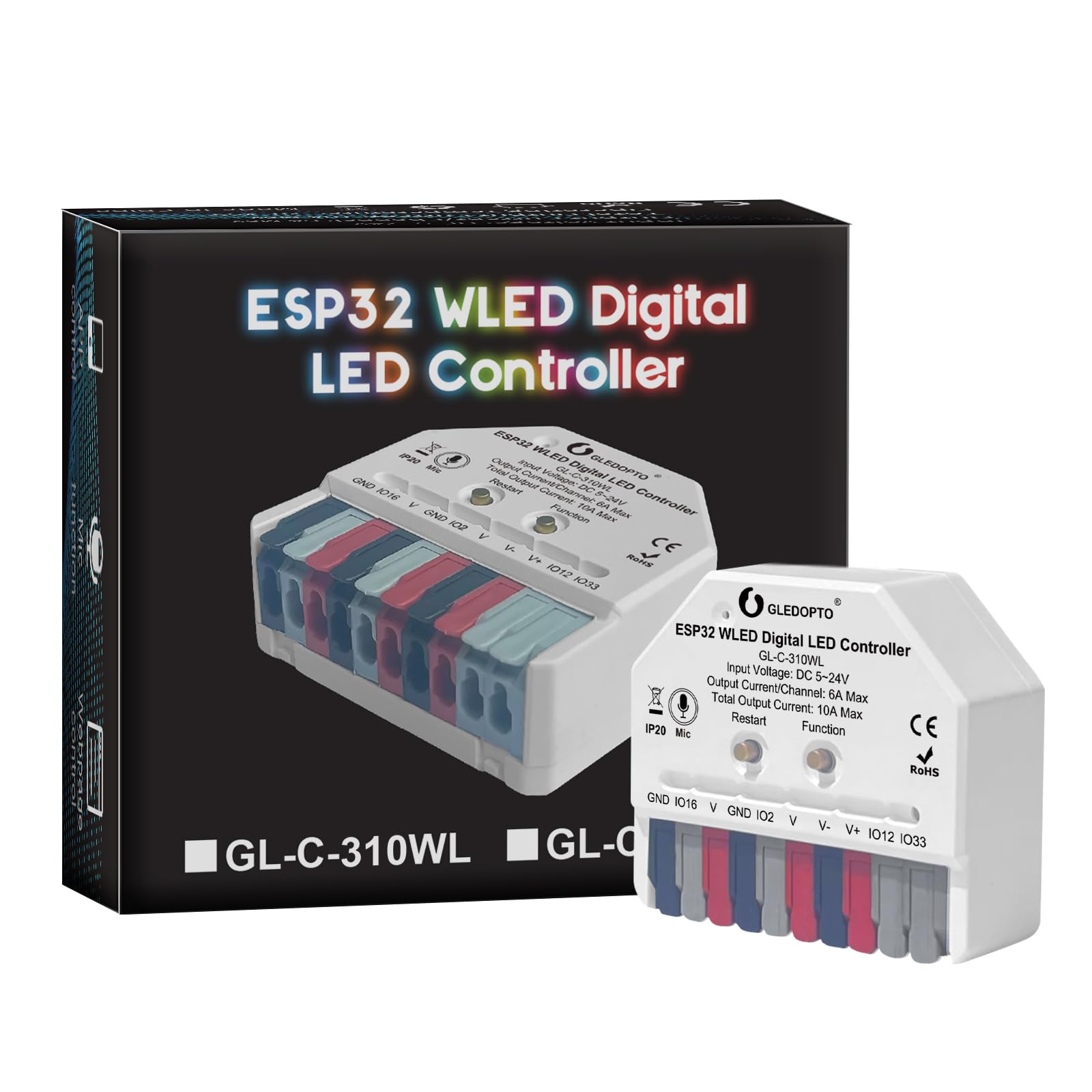 Amazon.com: GLEDOPTO ESP32 Mini WLED LED Controller with Microphone DIY Music Dynamic Modes DC 5 ...