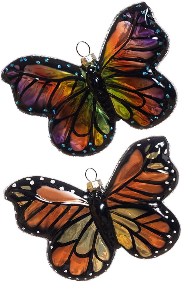 Amazon.com: Set of 2 Hand Blown Glass Butterfly Ornaments for Christmas ...
