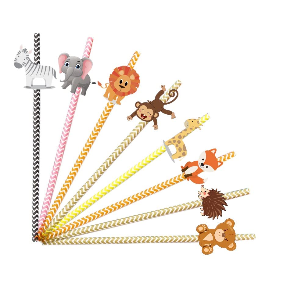 Striped Paper Drinking Straws, Jungle Animal Paper Party Straws For ...
