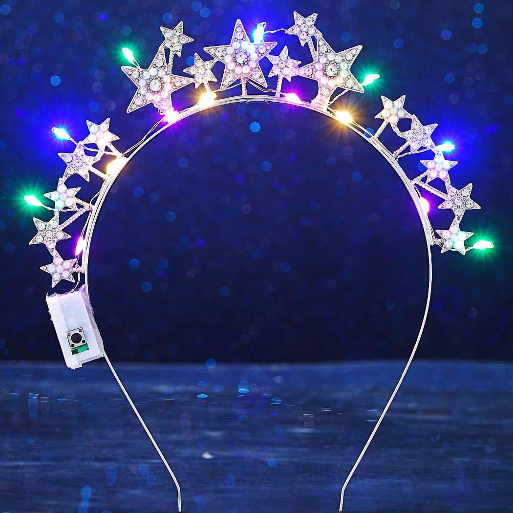 Amazon.com: DRESBE Light Up Star Headband Silver LED Rhinestone ...