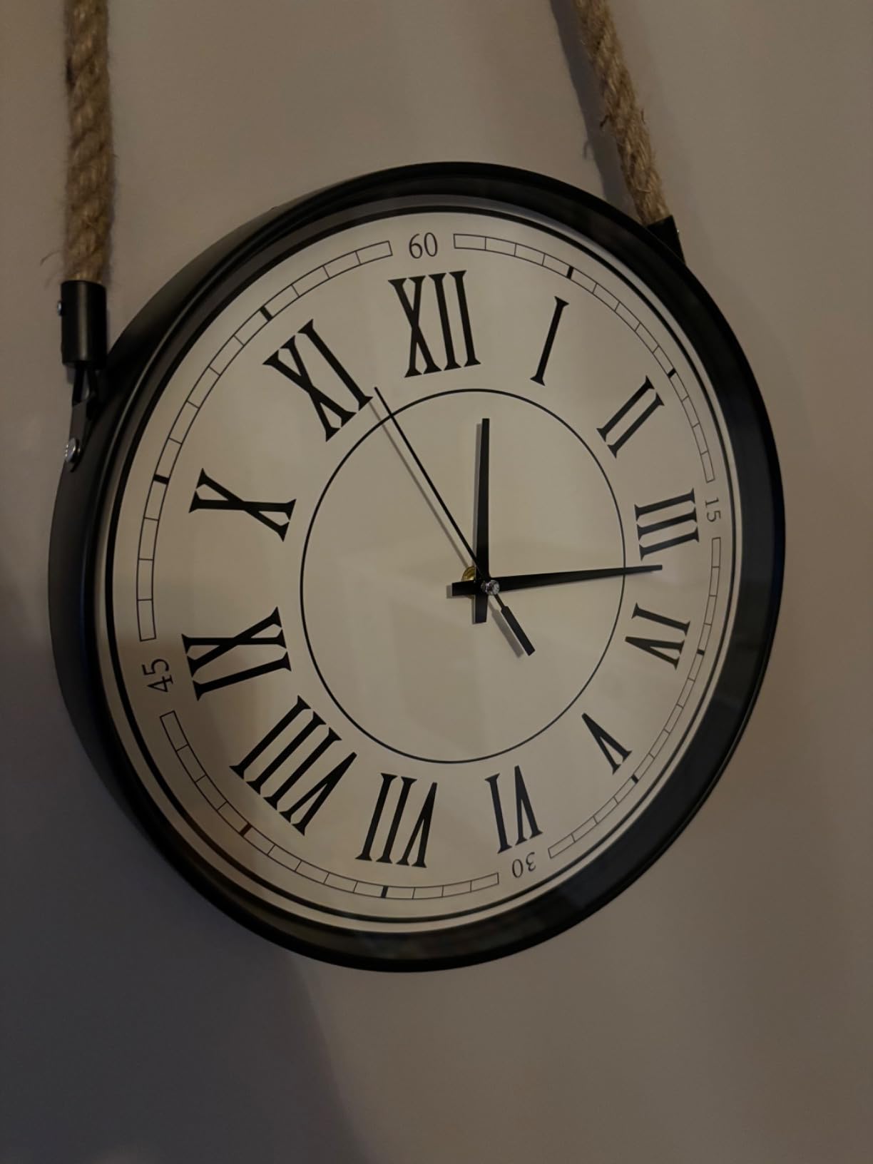 WOOPHEN Rope Hanging Wall Clock Battery Operated, Silent Non-Tick 12 ...