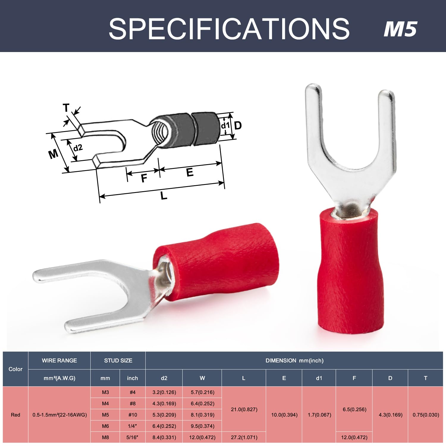 Snapklik.com : Chanzon UL Listed Insulated Fork Terminals #10 M5 U-Type